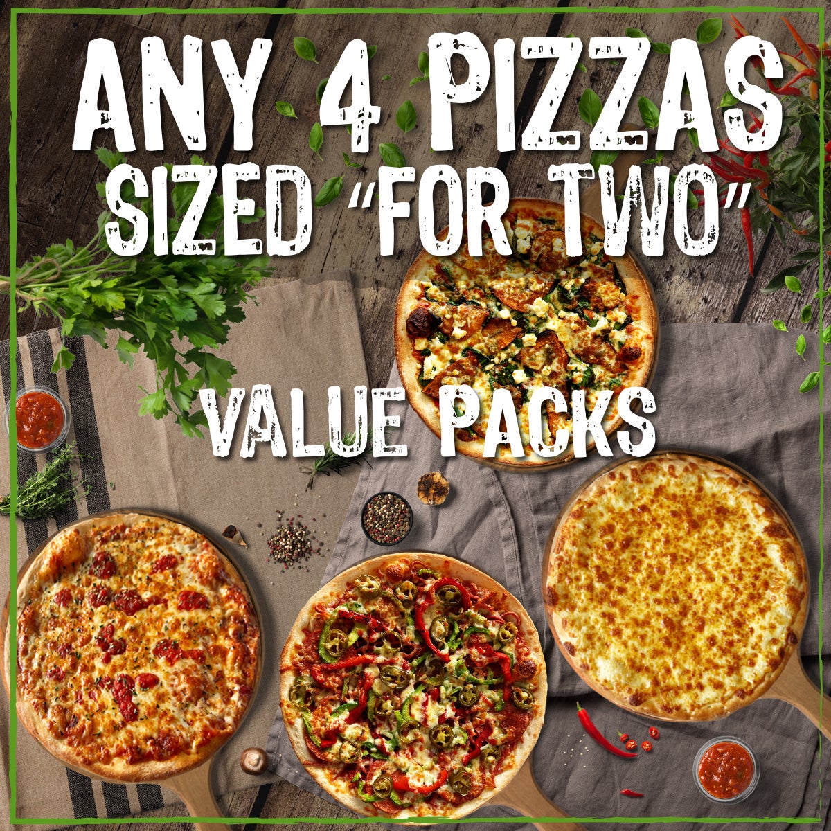 Value Pack - 4 Pizzas "For Two" From 89.90.* | Zonnies - Pizza & Pasta ...
