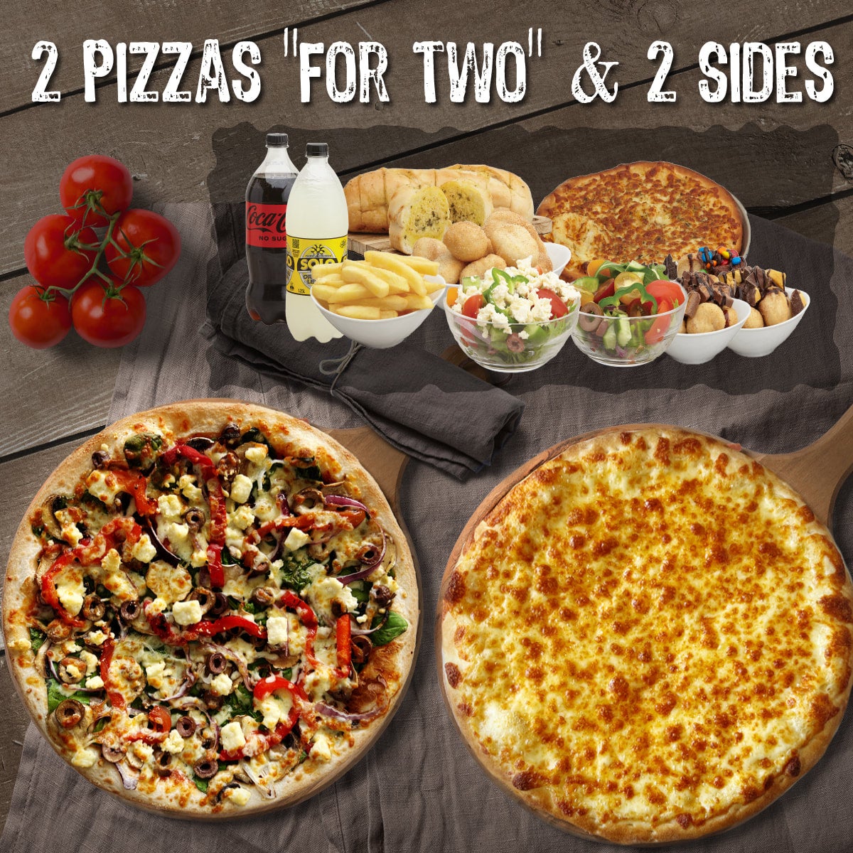 Pizza Feast for Four! 2 "For Two" Pizzas + 2 Sides | Zonnies Pizza Pasta Parmas Templestowe