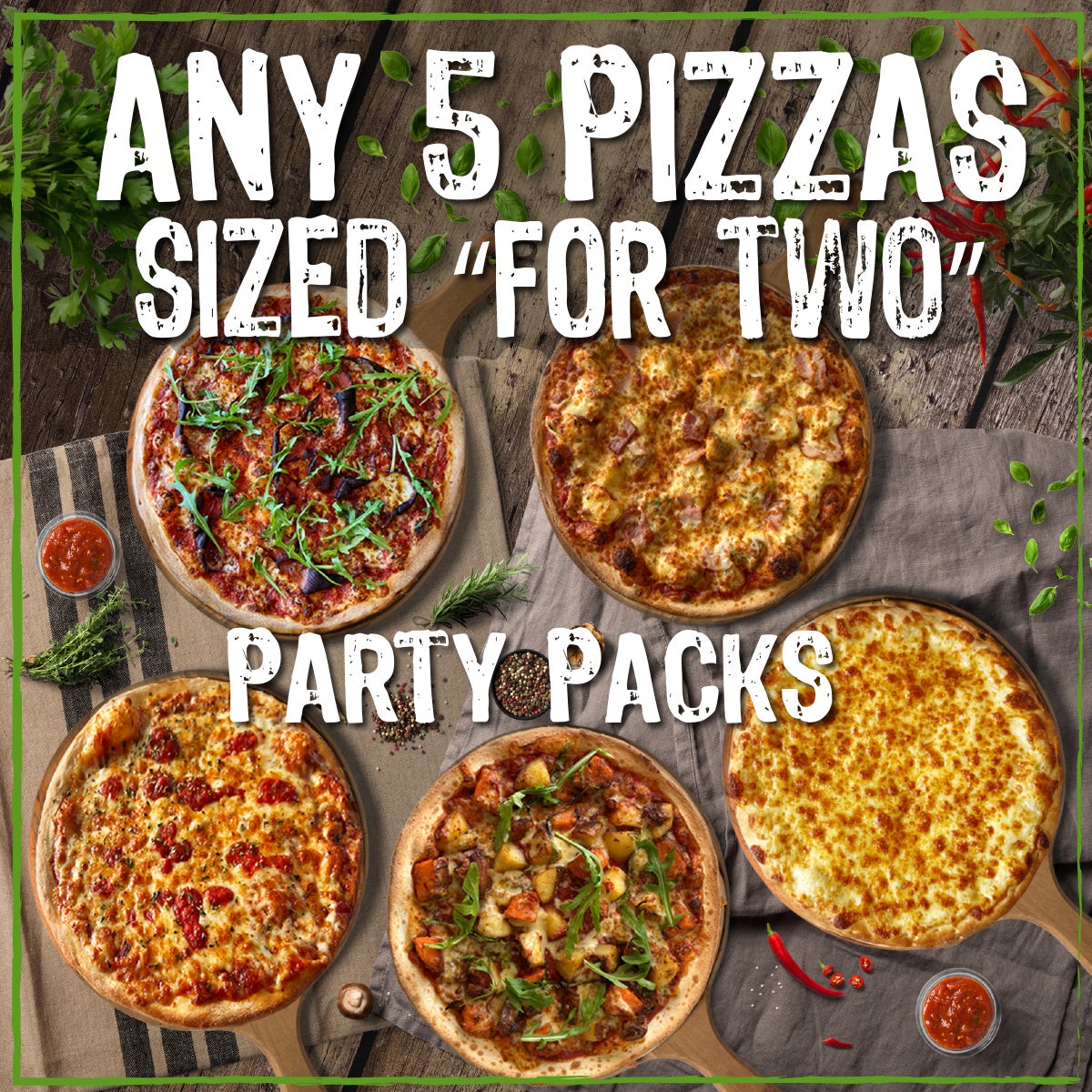 Party Pack - 5 Pizzas "For Two" From 94.90* | Zonnies Pizza Pasta ...