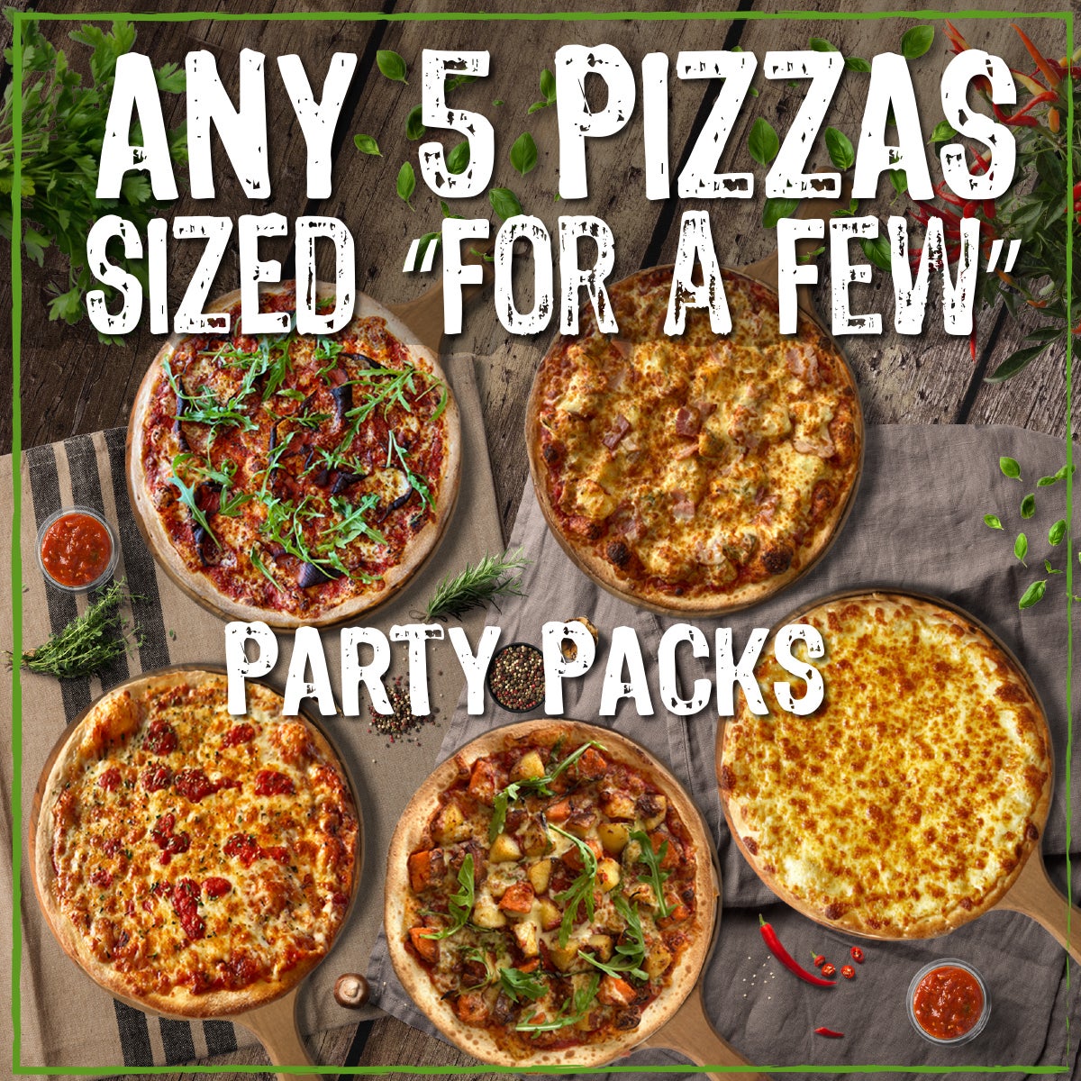 Party Pack - 5 Pizzas "For A Few" From 134.90* | Zonnies Pizza Pasta ...