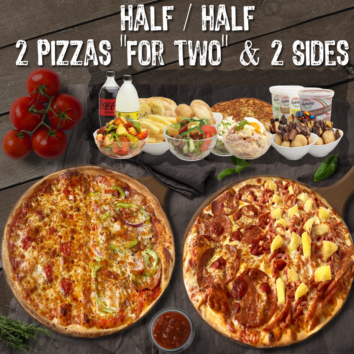 2 Half/Half Pizzas "For Two" & 2 Sides From 55.90* | Zonnies Pizza Pasta Parmas Templestowe