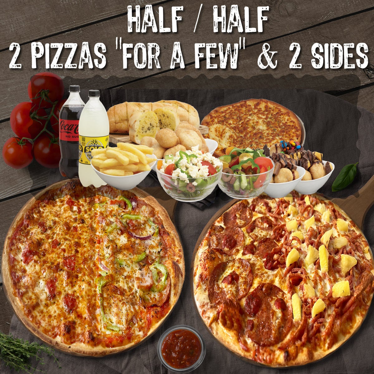 2 Half/Half Pizzas "For A Few" & 2 Sides From 79.90.* | Zonnies Pizza ...